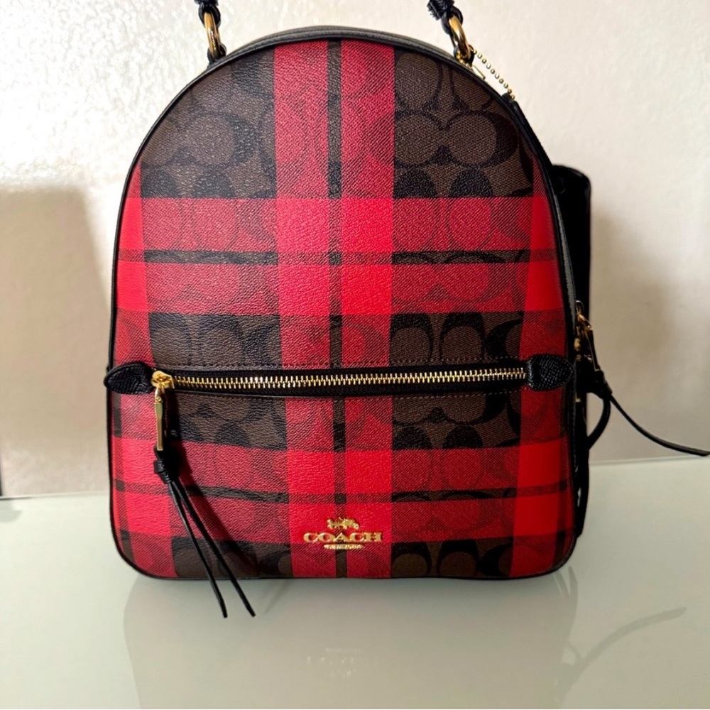 Coach Jordyn Red And Black Plaid Backpack, Preowned - Gem